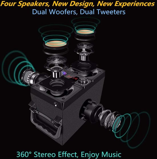 Bluetooth luidspreker, 40 W (60 W top) Bluetooth 5.0 box muziekbox met dubbele... | bol.com