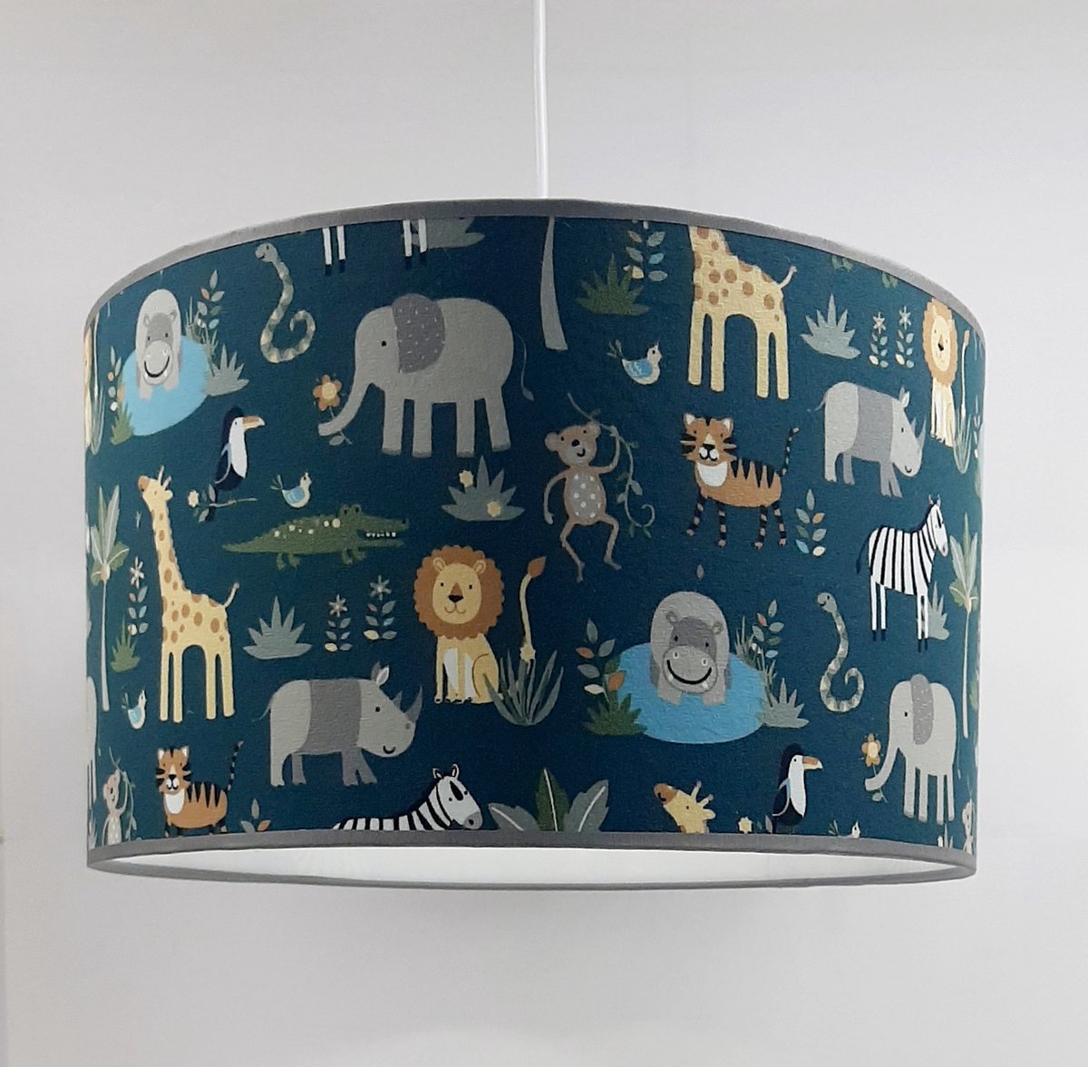 Hanglamp babykamer 35cm kinderkamer petrol jungle dieren junglelamp ...
