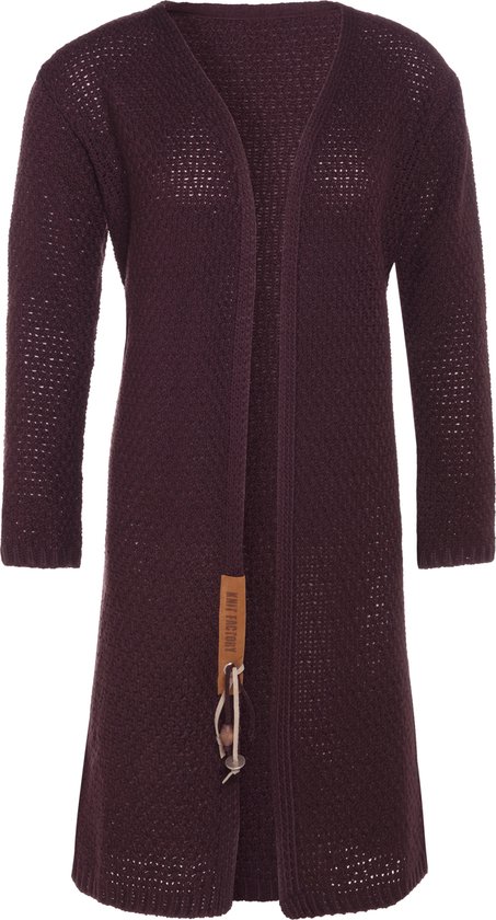 Knit Factory Luna Lang Gebreid Vest Aubergine - Gebreide dames cardigan ...