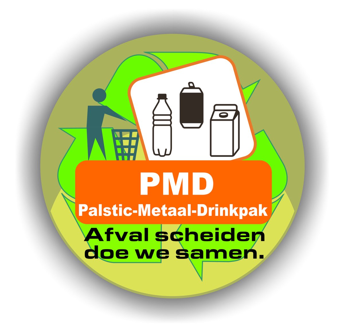 Afvalbak recycling symbool sticker. PMD symbool . plastic-, metaal ...