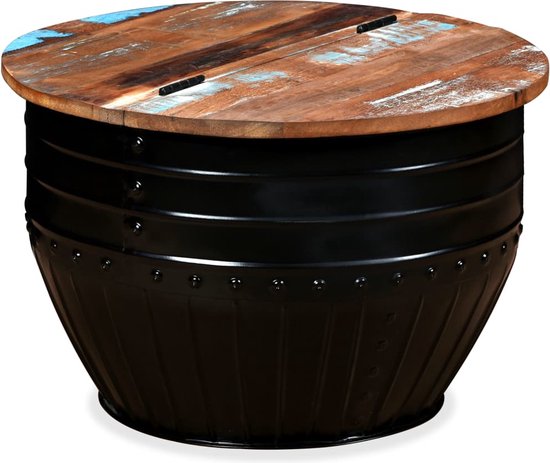 Decoways - Table basse tonneau en bois massif recyclé noir | bol.com