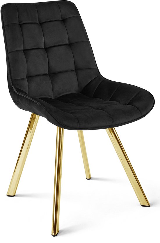 Eetkamerstoel SORIA - Zwart fluweel - Gouden metalen poten - Luxe ...