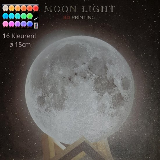3D Maan Lamp – Oplaadbaar via USB Touch Control - 16 kleurstanden ...