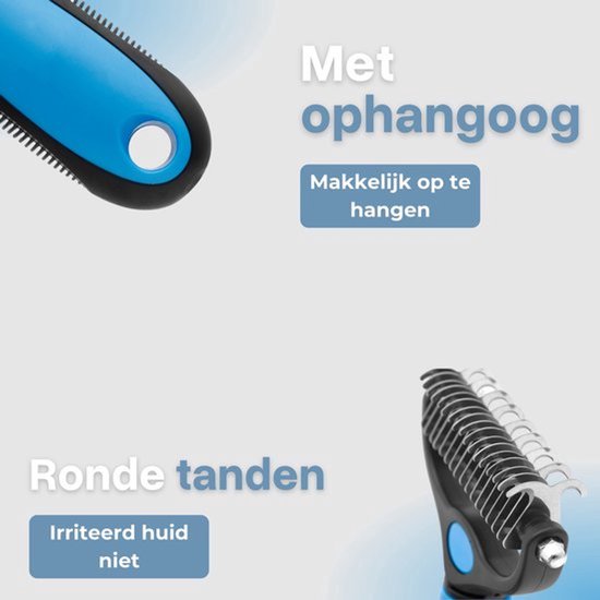 Ondervachtkam - Blauw - Dubbelzijdig - Anti-klit - Voor honden en ...