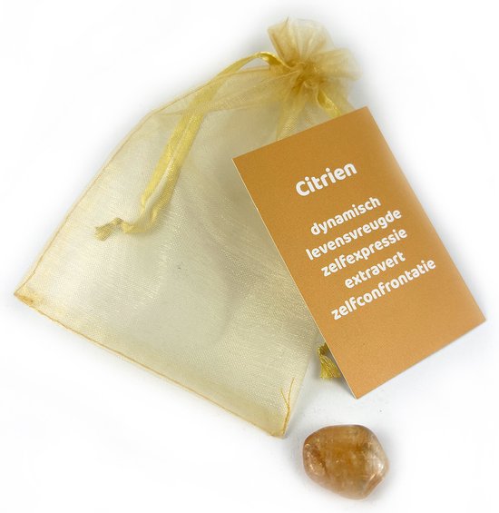 Citrien edelsteen met gouden organza cadeauzakje en inspiratiekaartje | bol