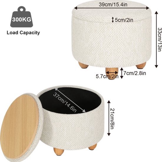 Poef Met Opbergruimte - Opbergpoef - Op Poten - Bijzettafel - Krukje ...