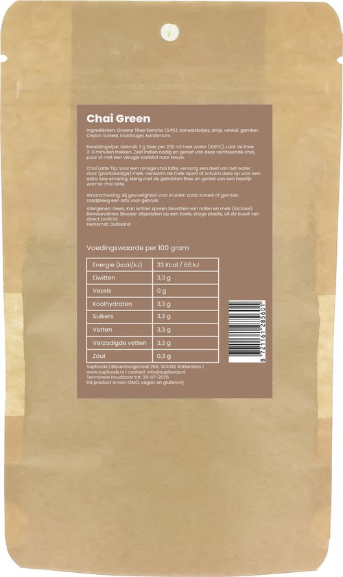 Chai Green - 100% Biologisch - 500gr - Perfect als Losse Kruidenthee of ...