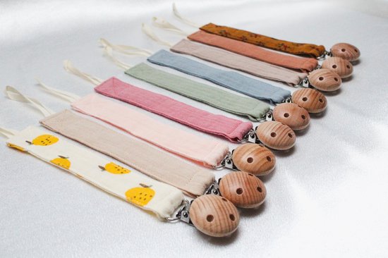 Speenkoord - katoen - olijf groen - houten knop - speenketting - baby ...