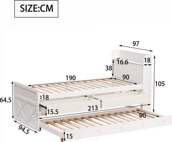 Merax Houten Bed 90x190 cm - Kinderbed met Uitrolbed - Nachtkastje met ...