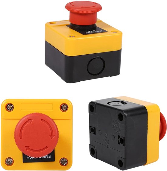 Noodschakelaar Knop Plastic Omhulsel Metalen Rode Paddestoel Teken ...