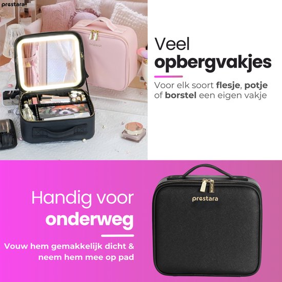 Zwarte Multifunctionele Make-up Tas Koffer met LED Verlichting en Grote ...
