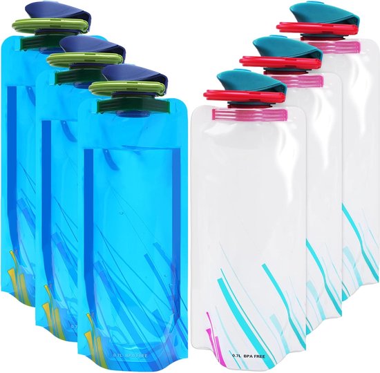 JGS ® Opvouwbare en Herbruikbare Waterflessen Set van 6 met ...