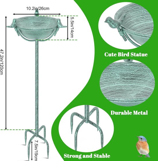 Metalen Vogelbad voor Tuin - Waterplaats met 3 Vogelsculpturen ...