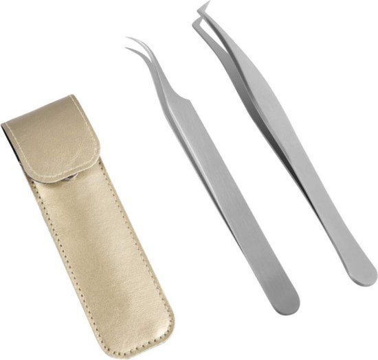Wimperpincet voor wimperverlenging, 2 stuks rechte en gebogen puntige ...
