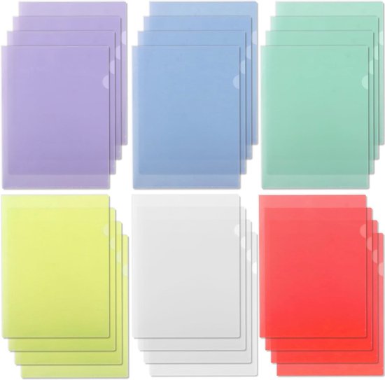 Transparante A4 Plastic Mappen - 24 Stuks in 6 Kleuren voor Kantoor en ...