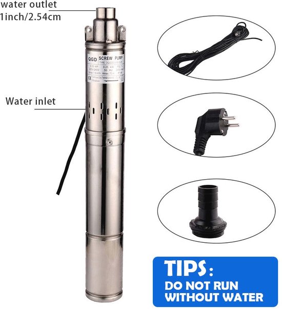 Waterpomp 250W Dompelpomp voor Diepe Put tot 70M - Ideaal voor ...