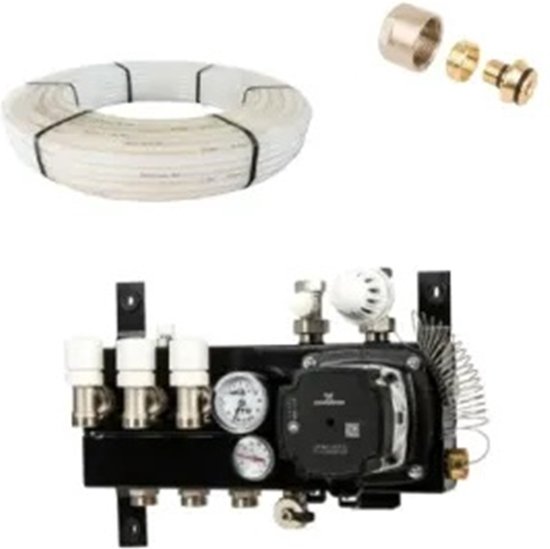 Vloerverwarming complete verdeler set staal - 00/12 m2 (verdeler, buis ...