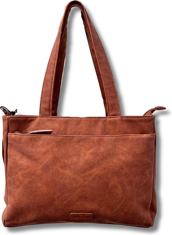 Lundholm leren schoudertas dames groot cognac bruin - schoudertassen ...