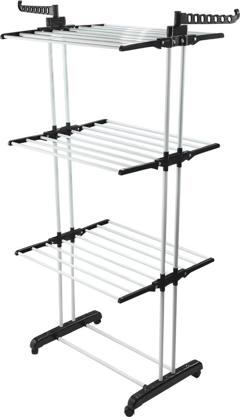 Ruimtebesparende verticale wasdroger met 6 opvouwbare vleugels en 3 ...