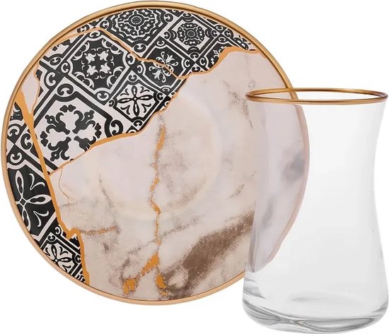 Karaca Aris – Elegante Turkse Theeglazenset – Multikleuren – Set van 6 ...
