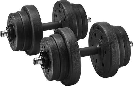 Halterset, dumbbells, set van 2, 2 x 10 kg, halters, kunststof ...