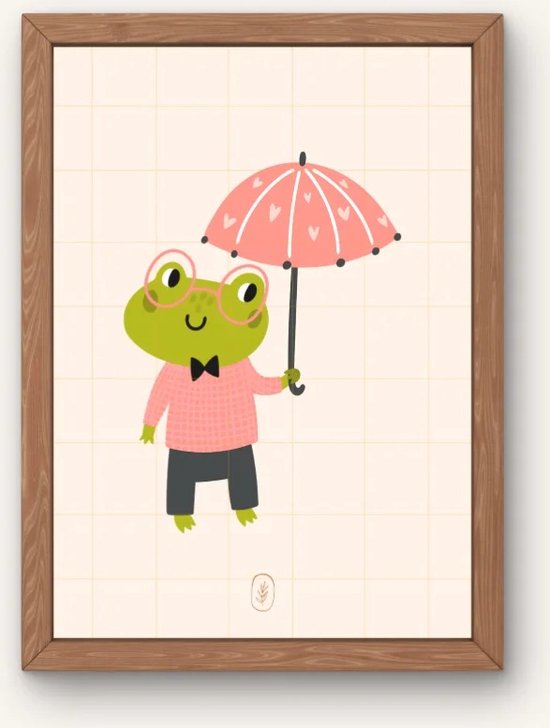 Kinderkamer poster met dieren - Frog and the umbrella | Babykamer ...