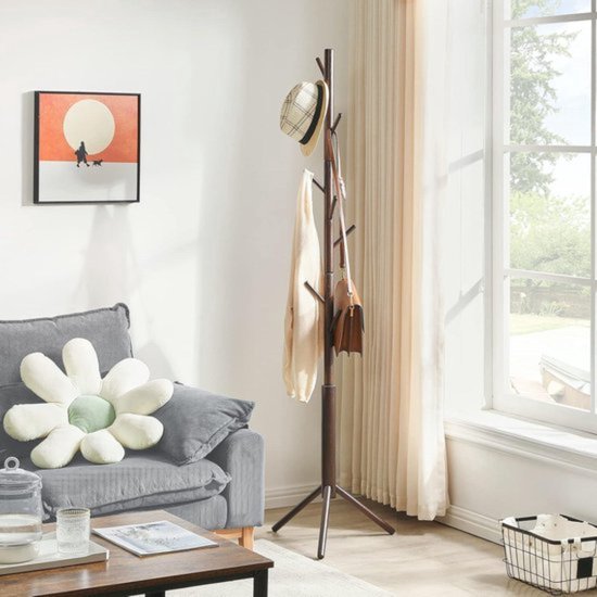 Coat Rack Free Standing Wooden Coat Tree with 8 Hooks - Adjustable ...