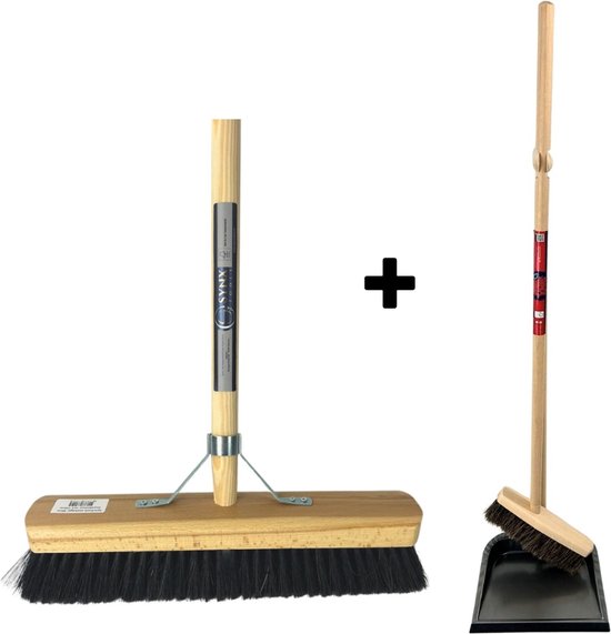 Synx Tools bezem Binnenbezem 40 cm en Stoffer en blik met lange steel ...