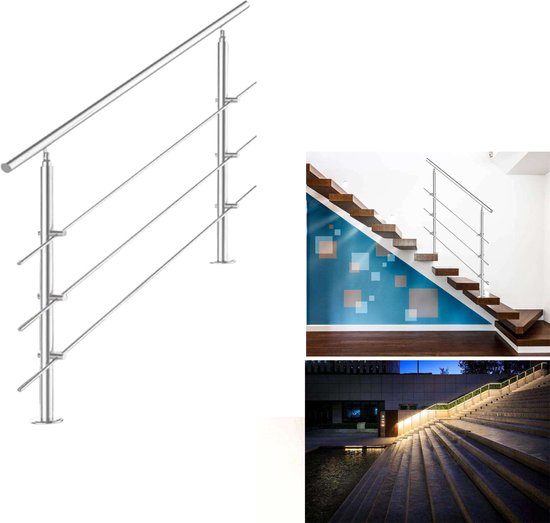 Trapleuning - Roestvrij Stalen - 150cm - 3 Dwarsbalken - leuning voor ...