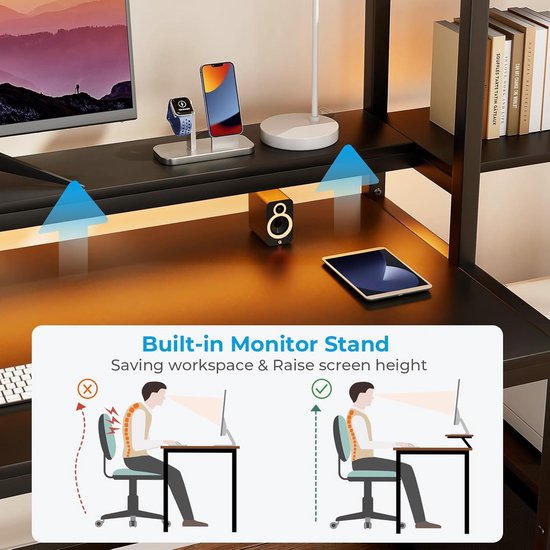 Gaming Bureau met Lade en Printer Plank - Computerbureau met LED ...