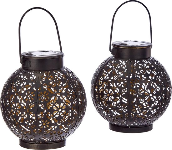 Solar Tafellamp Buiten - Led Tuinlantaarn - Set van 2 - Zwart en Goud ...