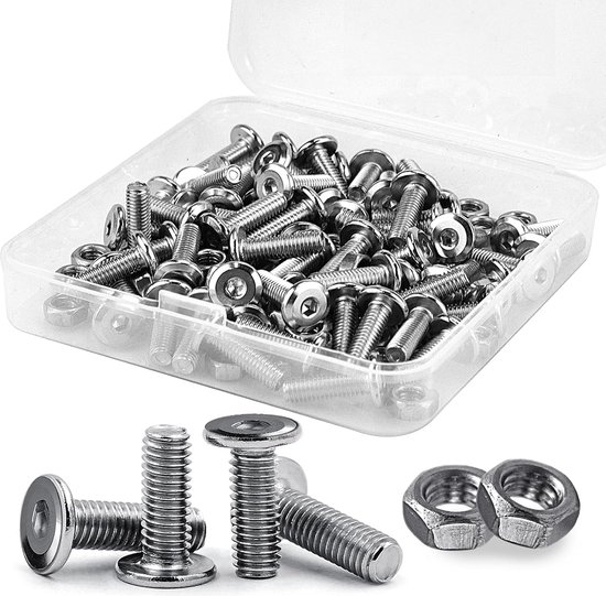 Set van 60 RVS Zeskantbouten en Moeren voor Meubelverbindingen | bol