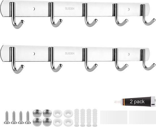 Veelzijdige RVS Muur Haken Set met 5 Haakjes voor Elke Ruimte in Huis | bol