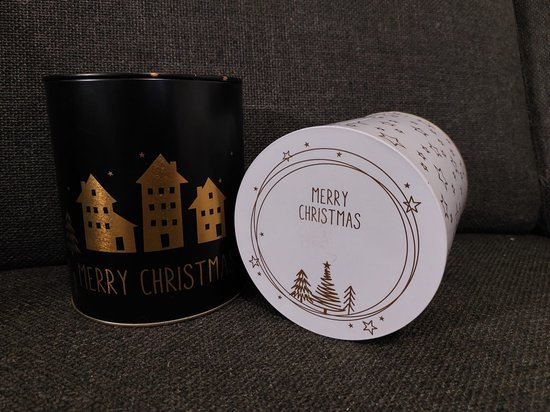 Kerst Voorraadblikken Set - Zwart/Wit Goud - Set van 2 Opbergblikken ...