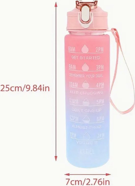 Family Sport - Waterfles Roze/Blauw - 1 Liter Drinkfles - Waterfles met ...