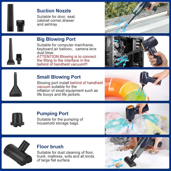 Handstofzuiger 12000pa Accu 6-in-1 Mini Handstofzuiger Nat En Droog ...