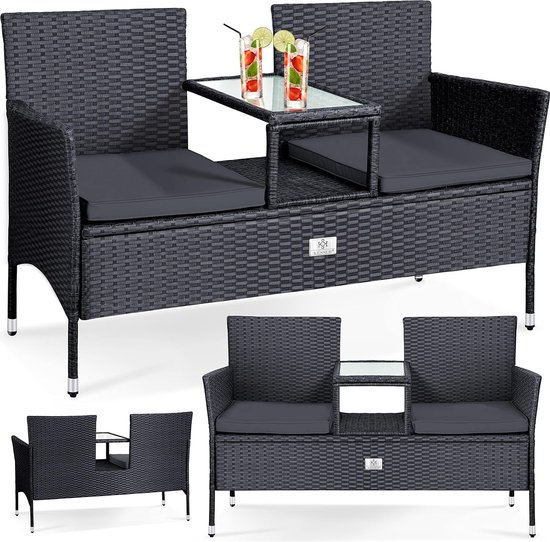 Balkon Loungeset - Antraciet - Inclusief Tafel en Kussens - 133x55x84cm ...