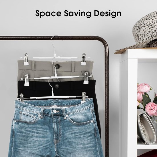 JGS ® Ruimtebesparende Broekhangers met Verstelbare Clips voor Kleding ...