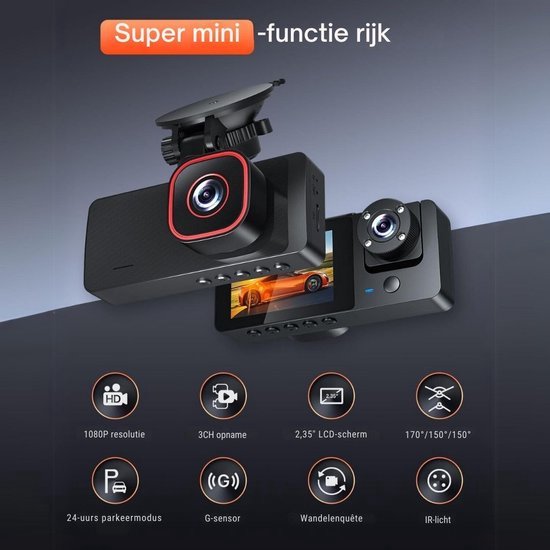 Dual Dashcam - Dashcam Voor Auto 1080p - Voor en Achter Camera ...