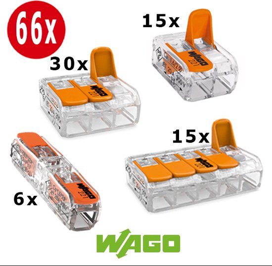 Wago lasklemmen assortiment serie 221 - 2, 3 en 5 voudig (66 stuks) BIG ...