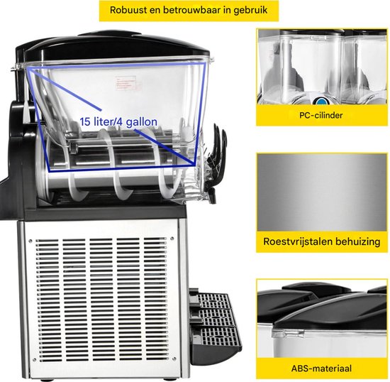 Slush Puppy Machine - 45L - 3 Smaken - Met Display - RVS | bol