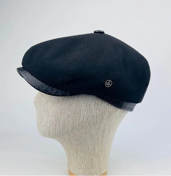 Karnas premium zwarte flatcap met leren details | bol