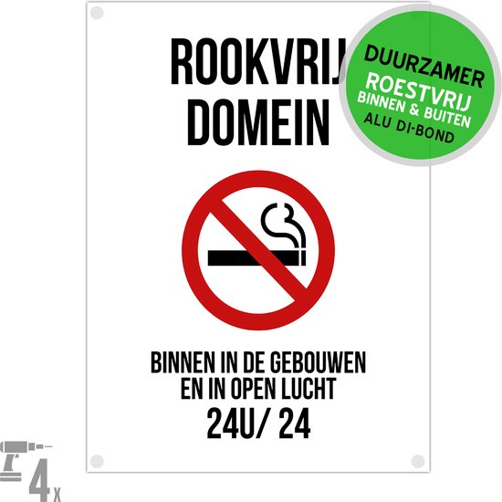 Pictogram/ bord Dibond | "Rookvrij domein - Binnen & buiten" | 27 x 36 ...