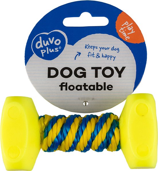Duvo+ - dumbell - 17x8 cm -touw blauw geel, drijvend - Voor meerdere ...