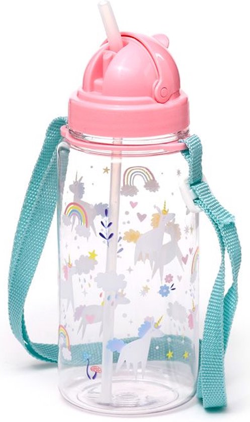 Drinkfles/Waterfles Kind - Unicorn Magic Magische Eenhoorn - Flip Straw ...