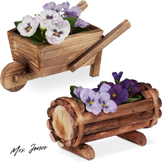 Mrs. Jones Premium Collection Plantenbak Hout 2 stuks - Kruiwagen & half vat -... | bol