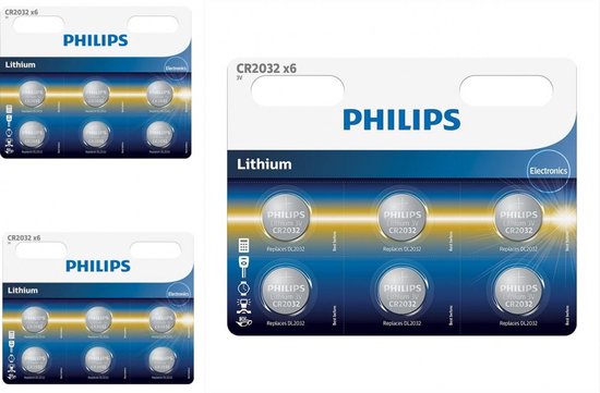 Philips CR2032 3v lithium knoopcelbatterij - 18 Stuks (3 Blisters a 6 Stuks) | bol