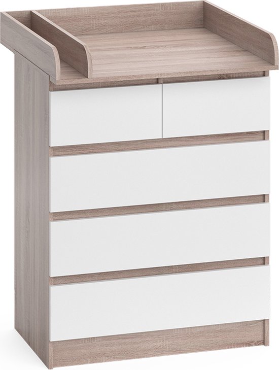 Vicco Emma Commode – 80 x 110.2 cm met 5 laden Sonoma/Wit | bol