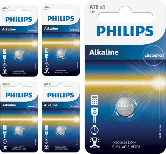 Philips LR44/76A 1.5v Alkaline knoopcel batterij - 5 Stuks | bol