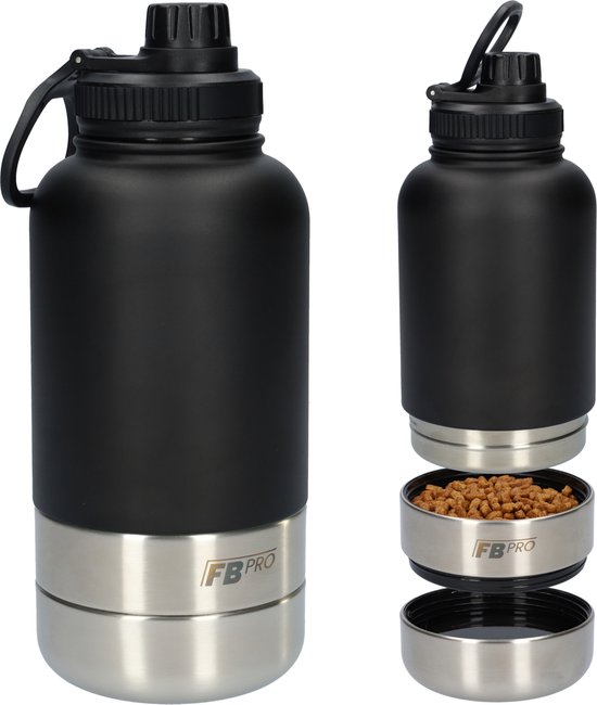 Hondendrinkfles met voerbakken - Waterfles hond - Dubbelwandig ...